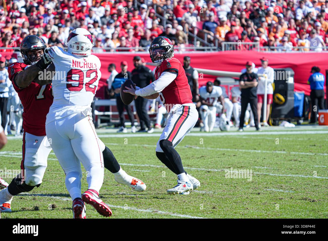 Tampa Bay, Florida, USA, November 30, 2025,Tampa Bay Buccaneers quarterback Baker Mayfield #6 ...