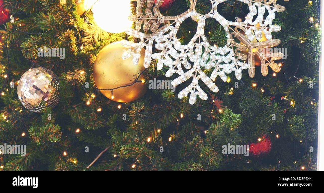 White snowflake colourful glittering baubles ornament ball decorated ...
