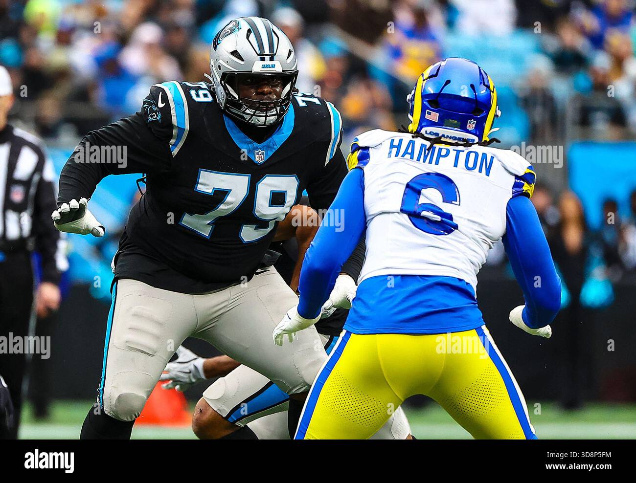 November 30, 2025: Carolina tackle Ikem Ekwonu (79) blocks Los Angeles ...