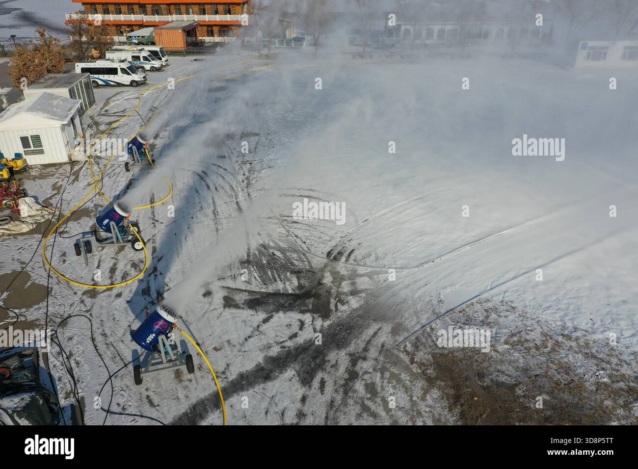 Snow guns make artificial snow in Harbin City, northeast China's ...