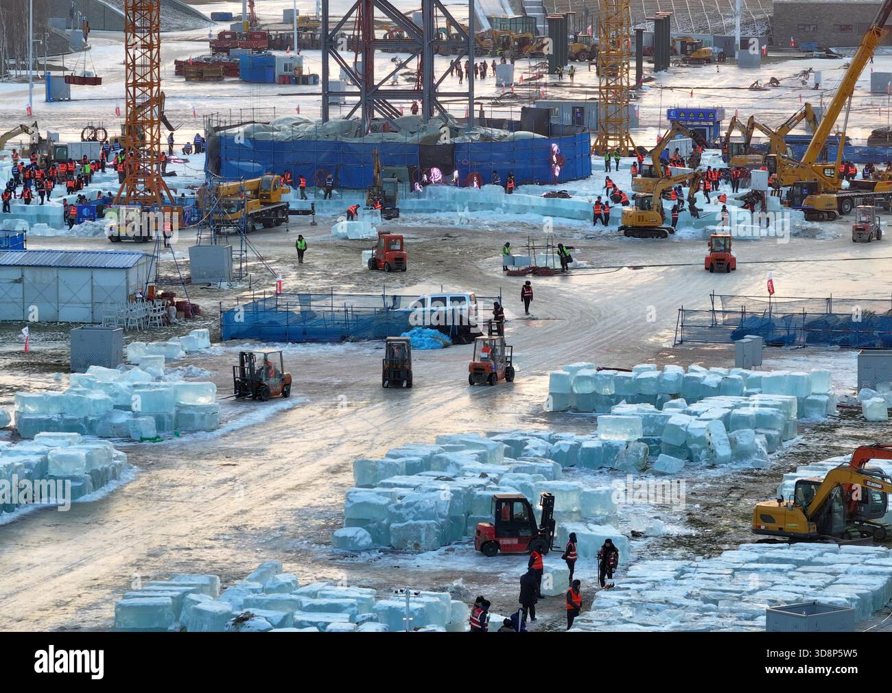 Aerial photo shows the construction site of the 27th edition of the ...