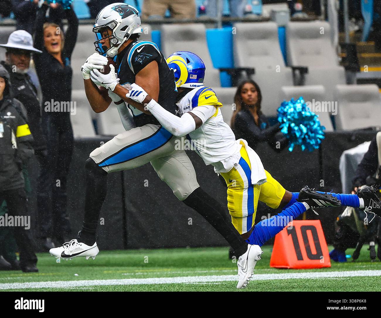 November 30, 2025: Carolina wide receiver Jalen Coker (18) catches ball ...