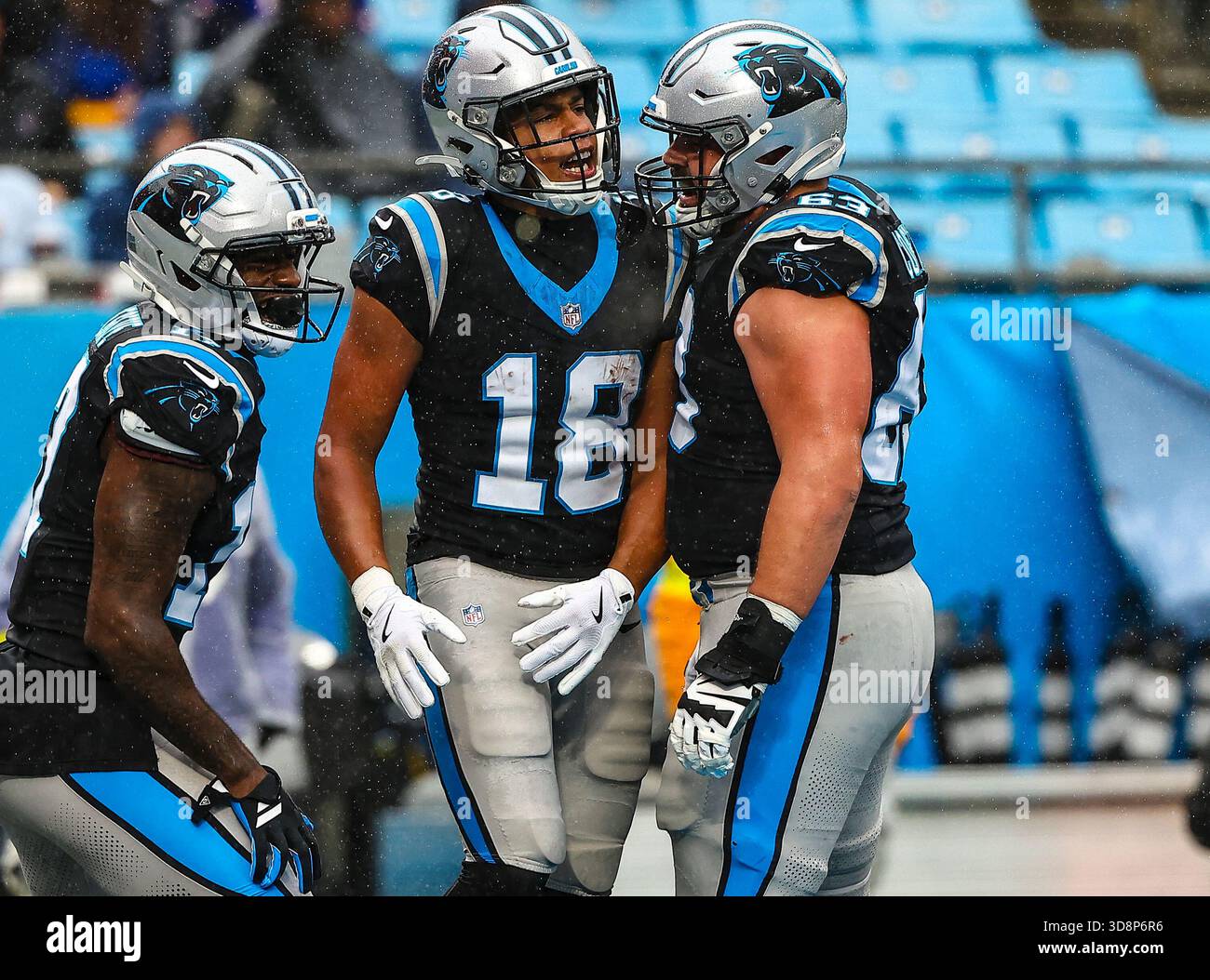 November 30, 2025: Carolina wide receiver Jalen Coker (18) celebrates ...