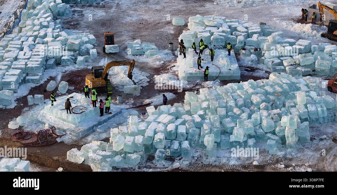 Aerial photo shows the construction site of the 27th edition of the ...