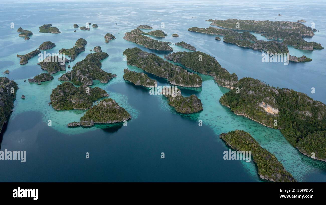 Aerial image of the dozens of islands and hidden lagoons of Tomolol ...