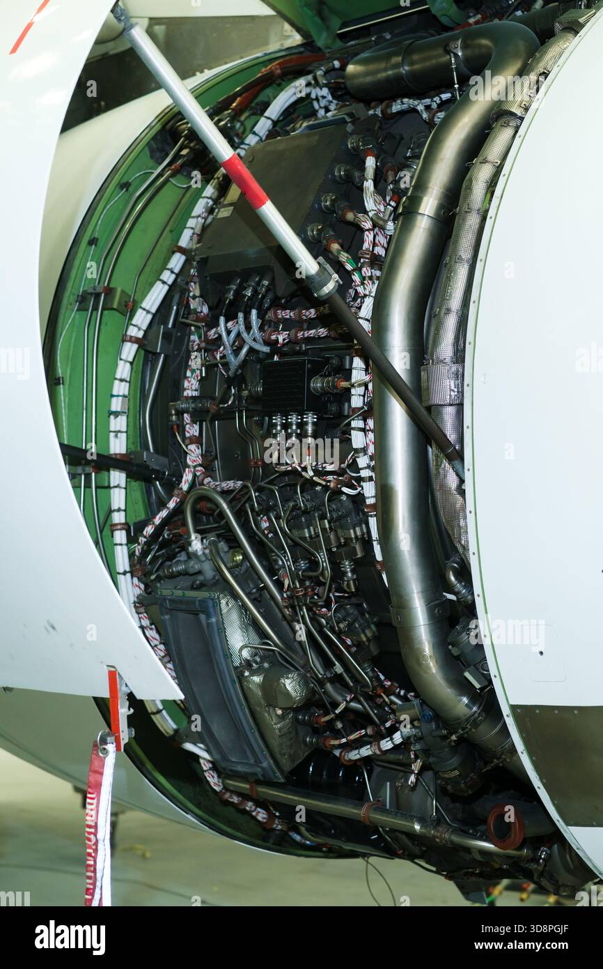 Detailed view of the inner workings of a jet engine, highlighting ...