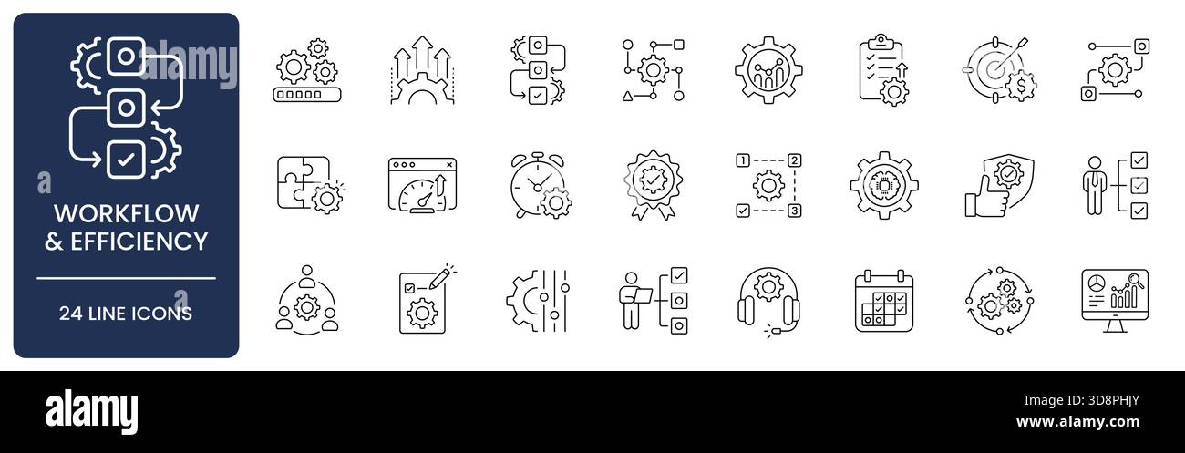 Business Operations and Workflow Efficiency Line Icon Set with Editable ...