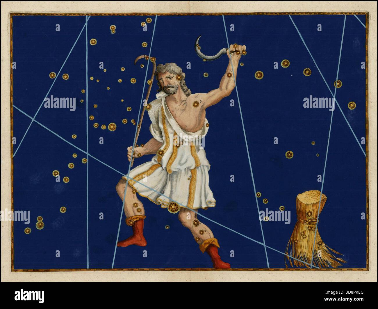 john Bayer celestial chart of Bootes, with the stars heightened in gold ...