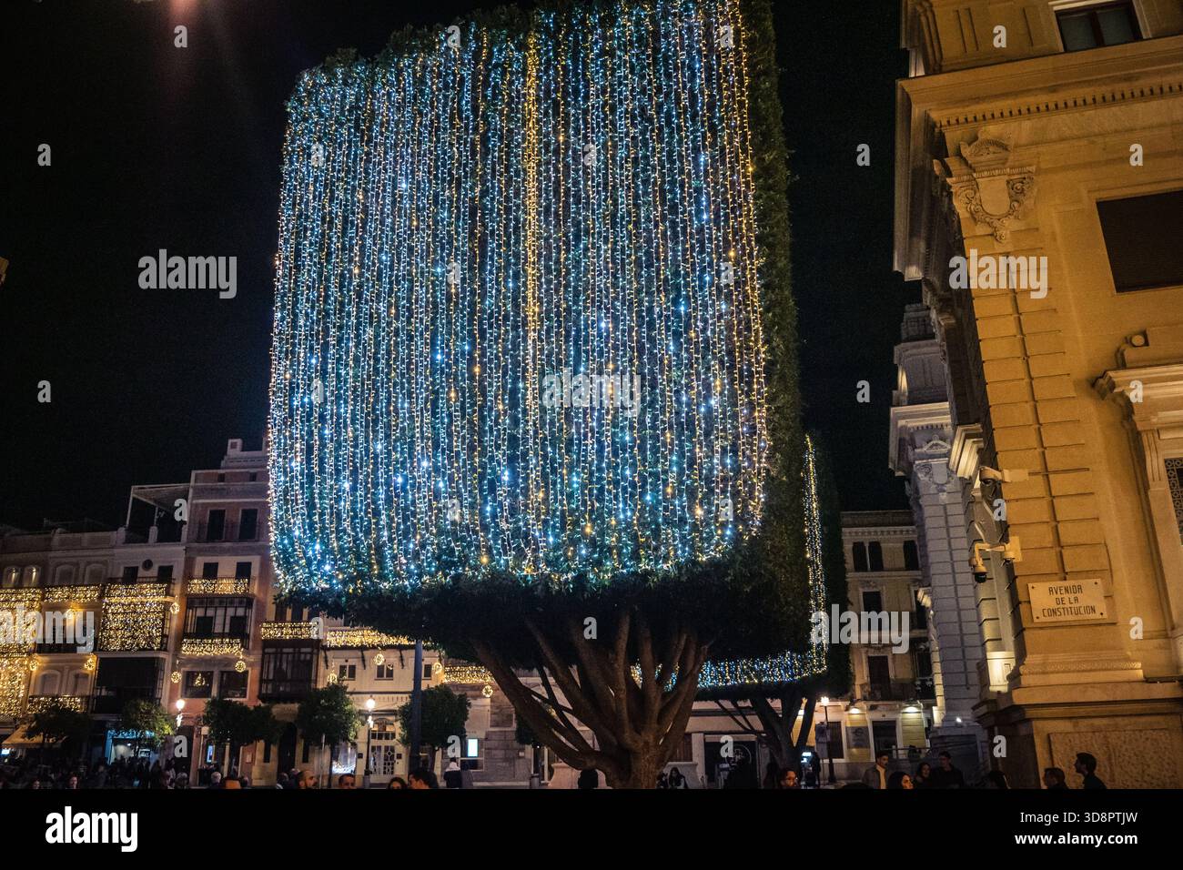 Seville, Spain, November 29, 2025 Christmas lights in the streets of ...