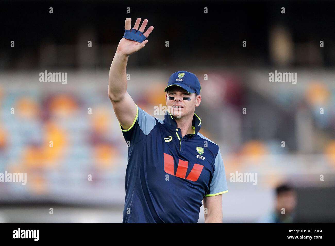 Australia's Steve Smith raises his hand during a nets session at The ...