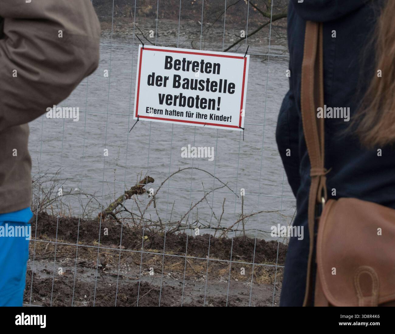 an attention construction site sign, trespass forbidden for non ...