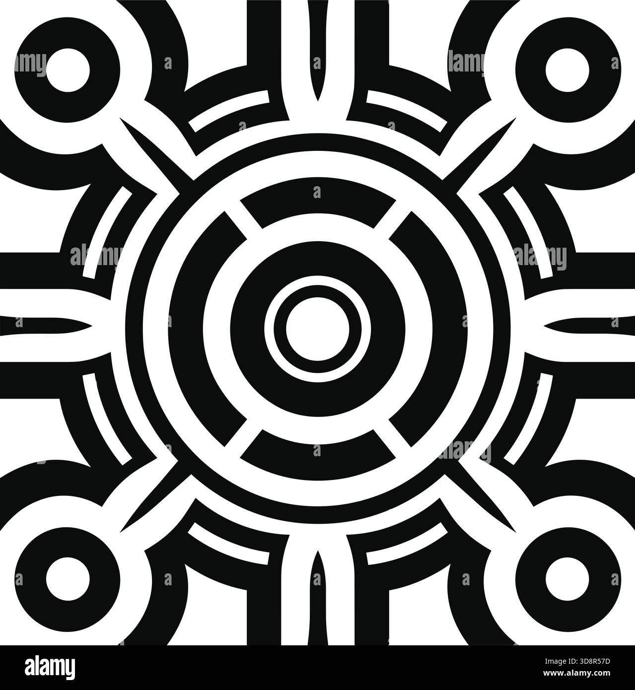 A square layout featuring circular concentric forms and geometric ...