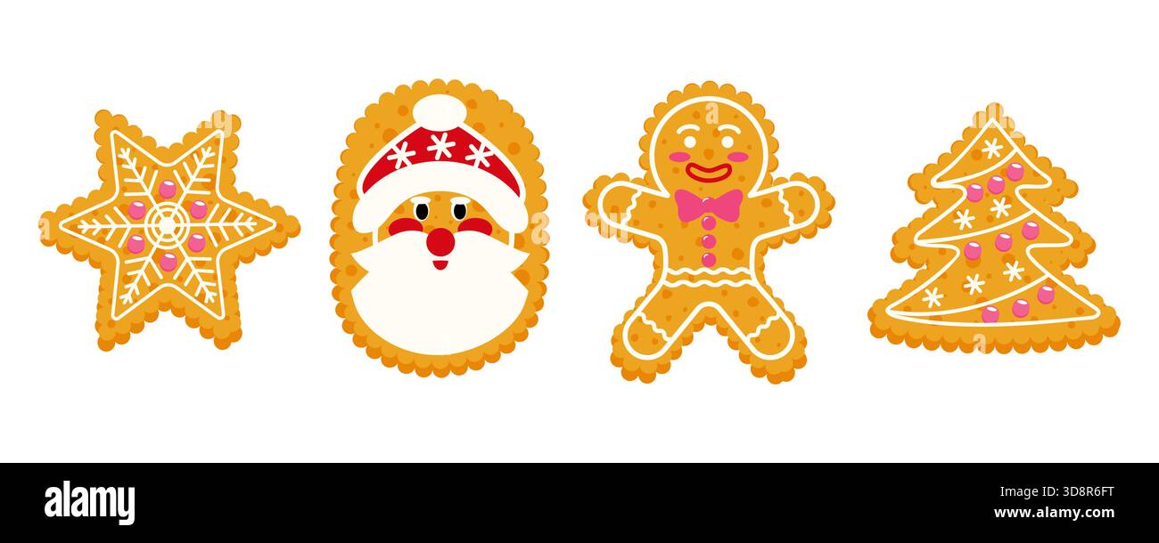 Gingerbread cookies set. In star, Santa Claus face, gingerbread man ...