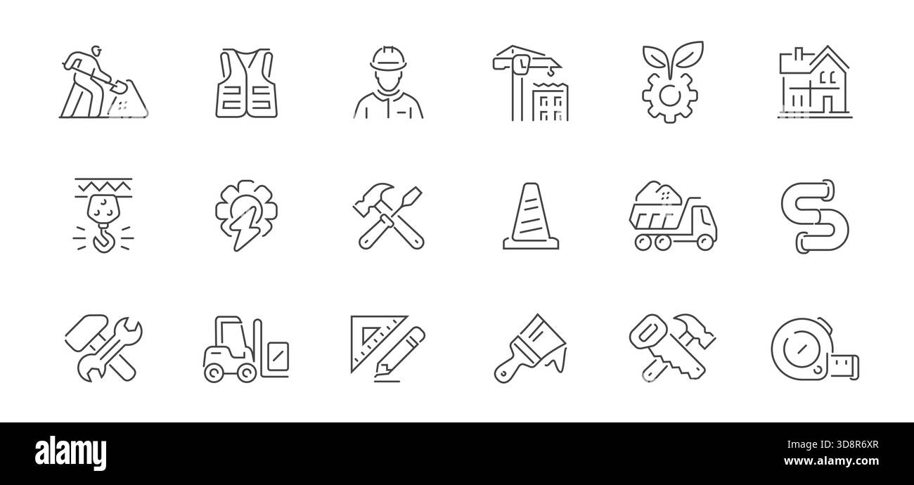 Work, labor concept. Construction line icons set. Vector symbols or ...