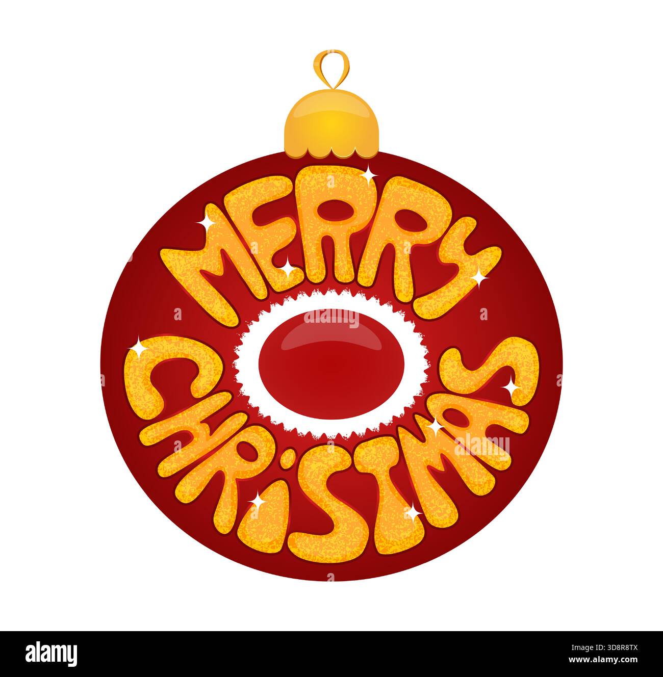 Merry Christmas text on red ornament ball with gold glitter letters and ...