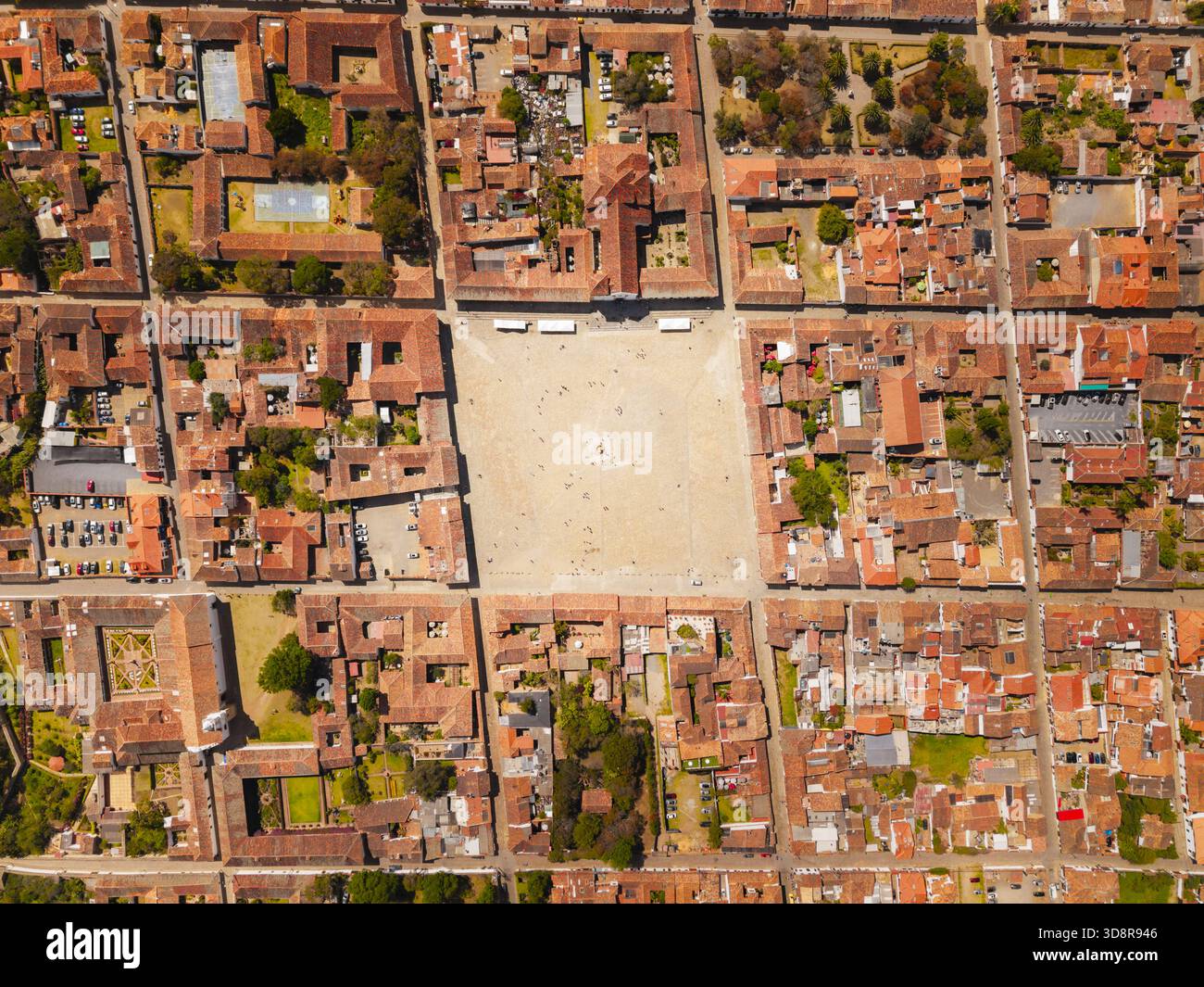 Aerial view of the expansive Plaza Mayor, a sun-drenched gathering ...