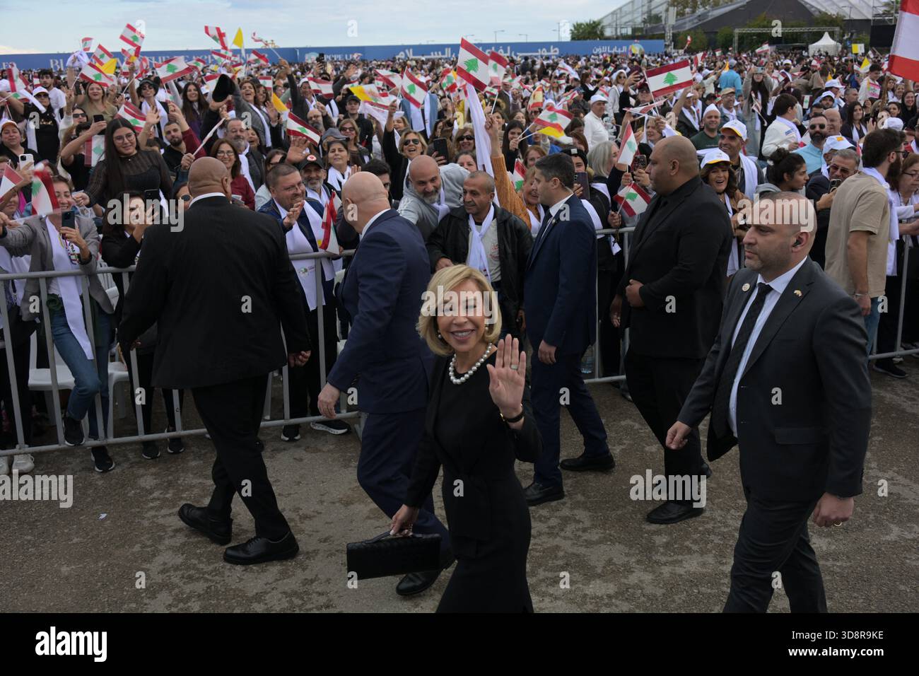 Lebanese President Joseph Aoun and First Lady Nehmat Aoun during the ...