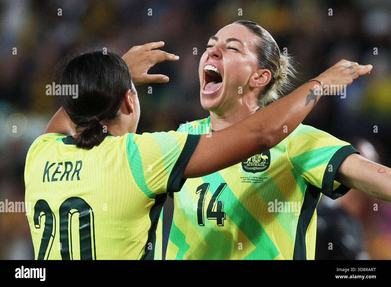 Australia's Alanna Kennedy, right, celebrates with teammate Sam Kerr ...