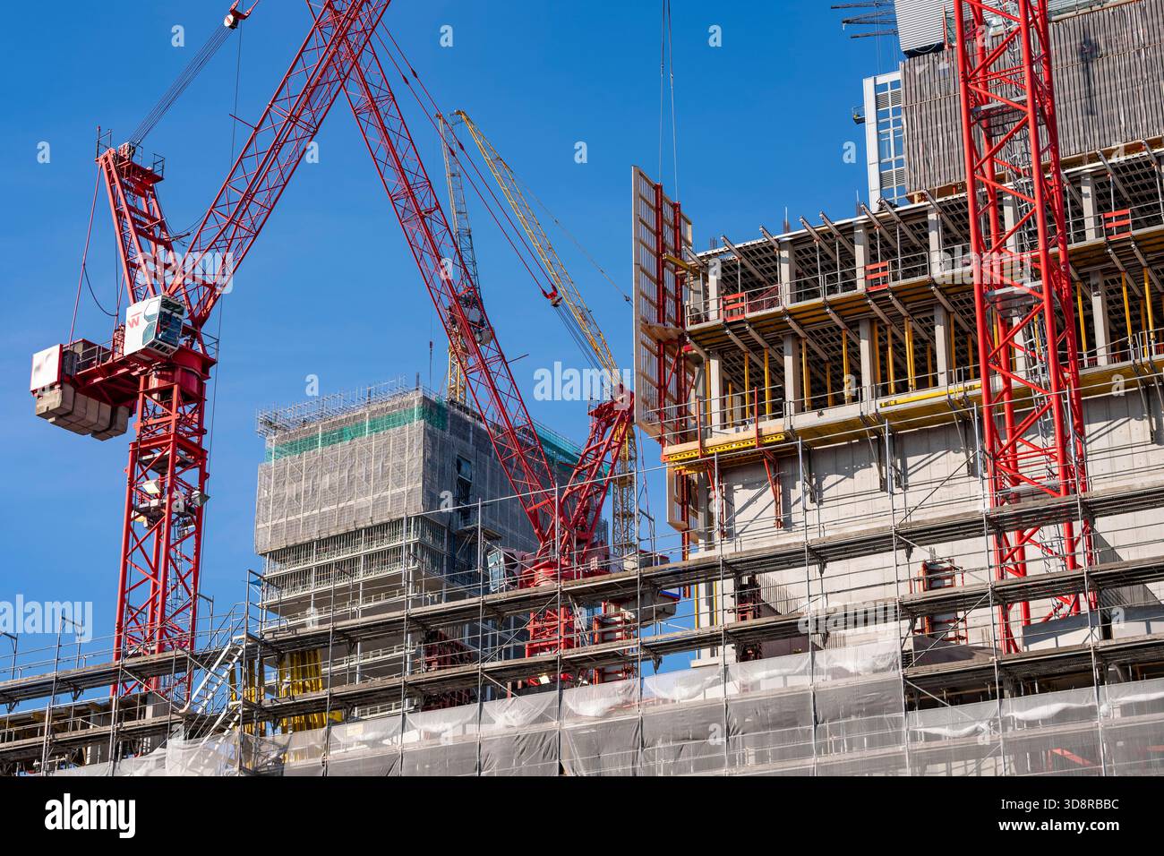 Construction site of the Covivio high-rise building in the foreground ...