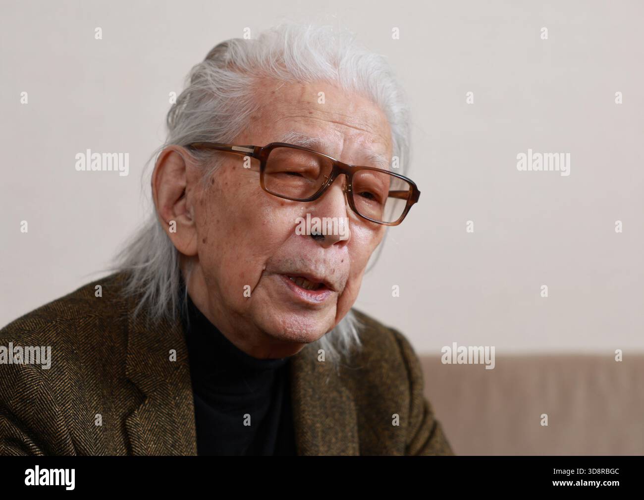 Japanese author Hiroyuki Itsuki speaks during an interview in Minato ...