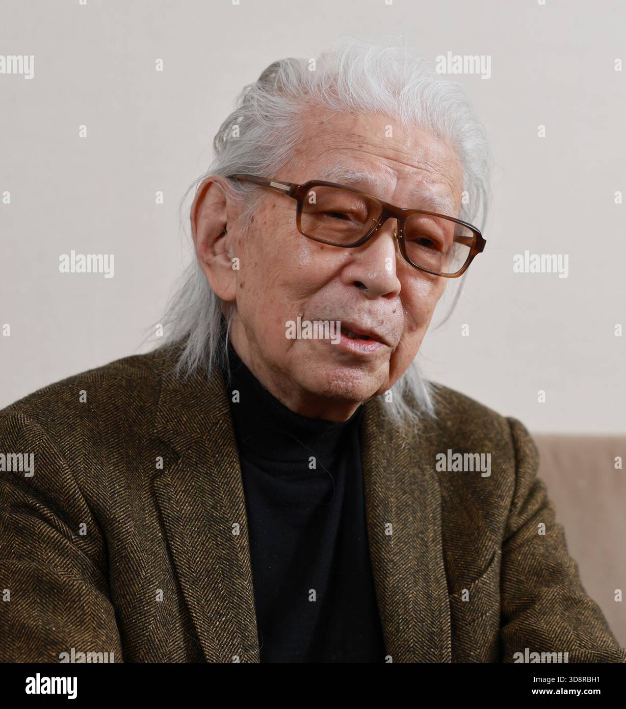Japanese author Hiroyuki Itsuki speaks during an interview in Minato ...