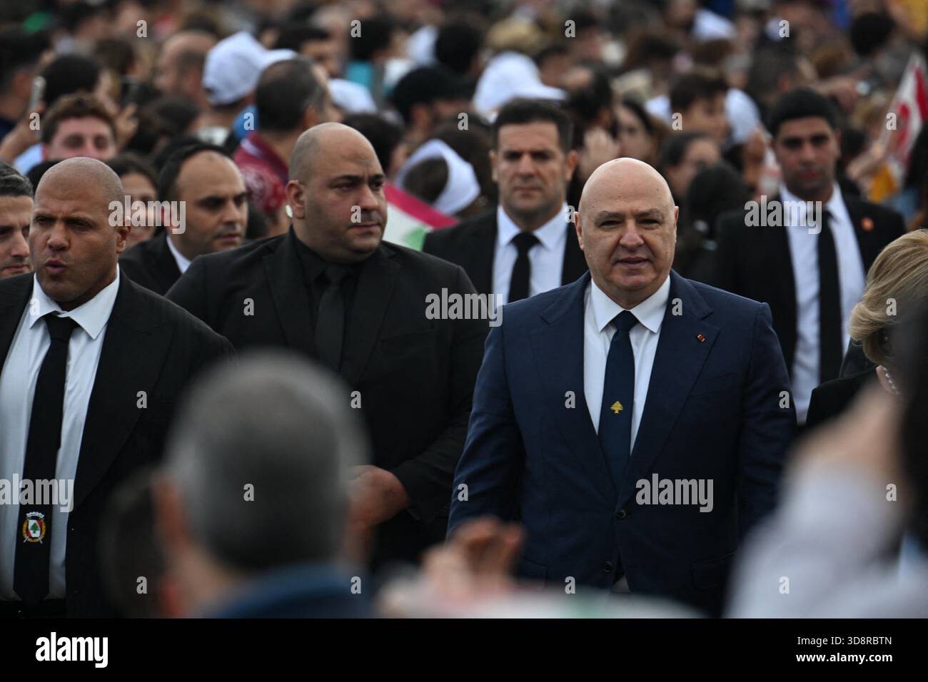 Lebanese President Joseph Aoun and First Lady Nehmat Aoun during the ...