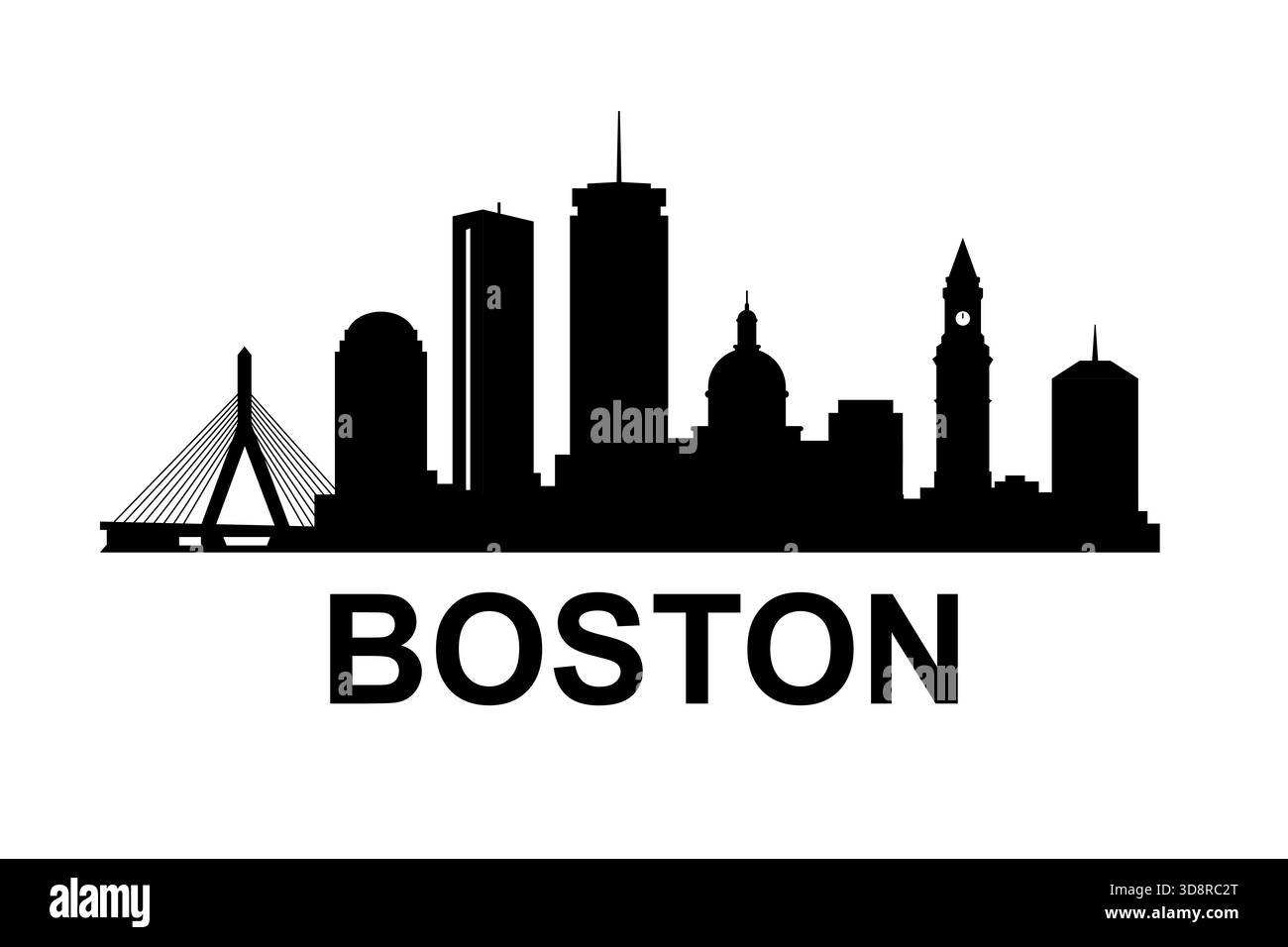 Black silhouette of Boston city skyline including dome, tall towers ...