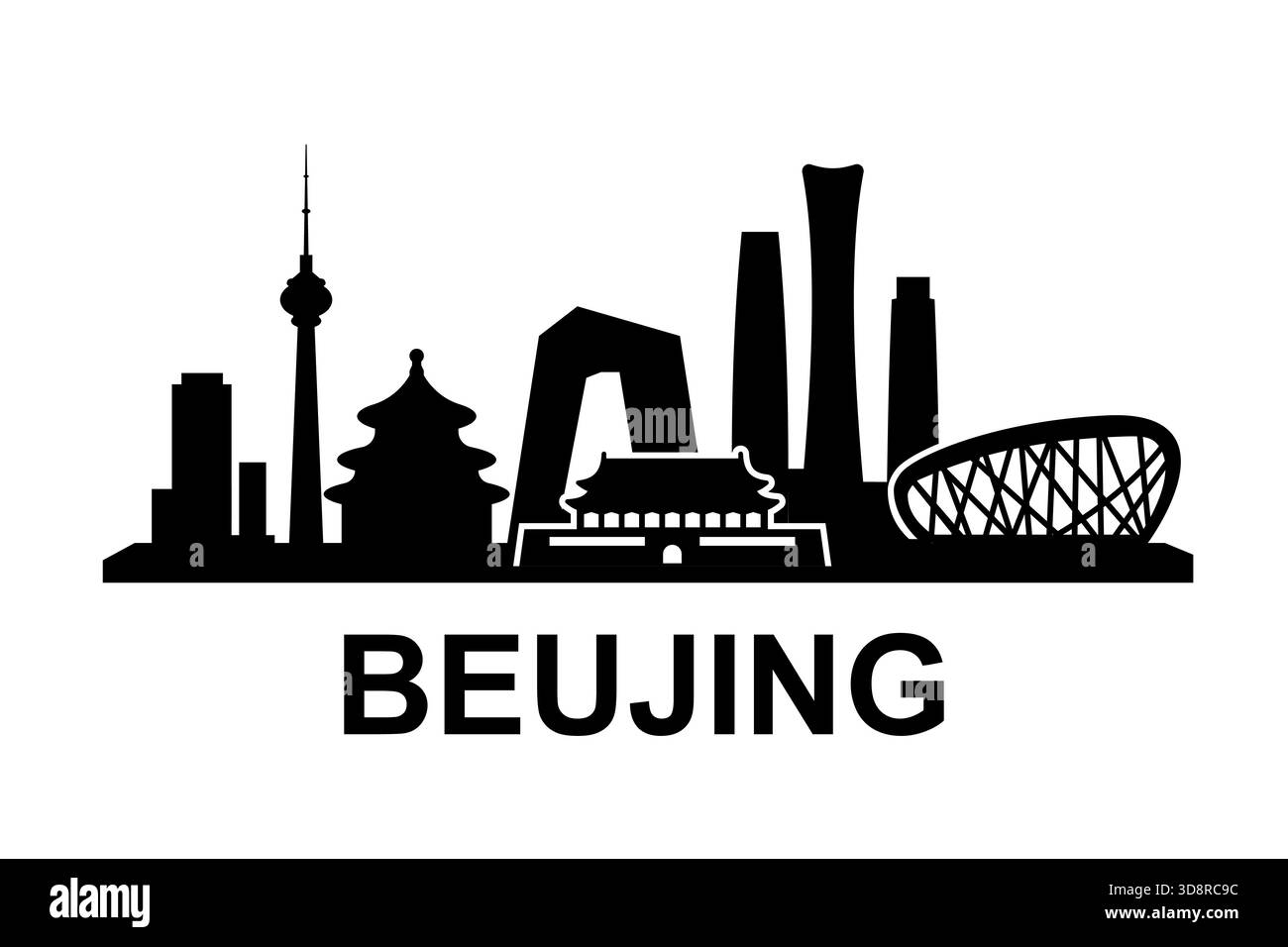 Black Beijing skyline showing CCTV Tower, Temple of Heaven, and modern ...