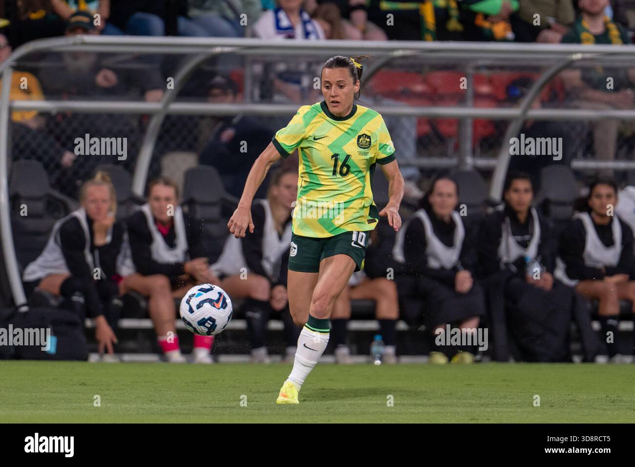 Hayley Raso (16 Australia) runs with the ball during the international ...