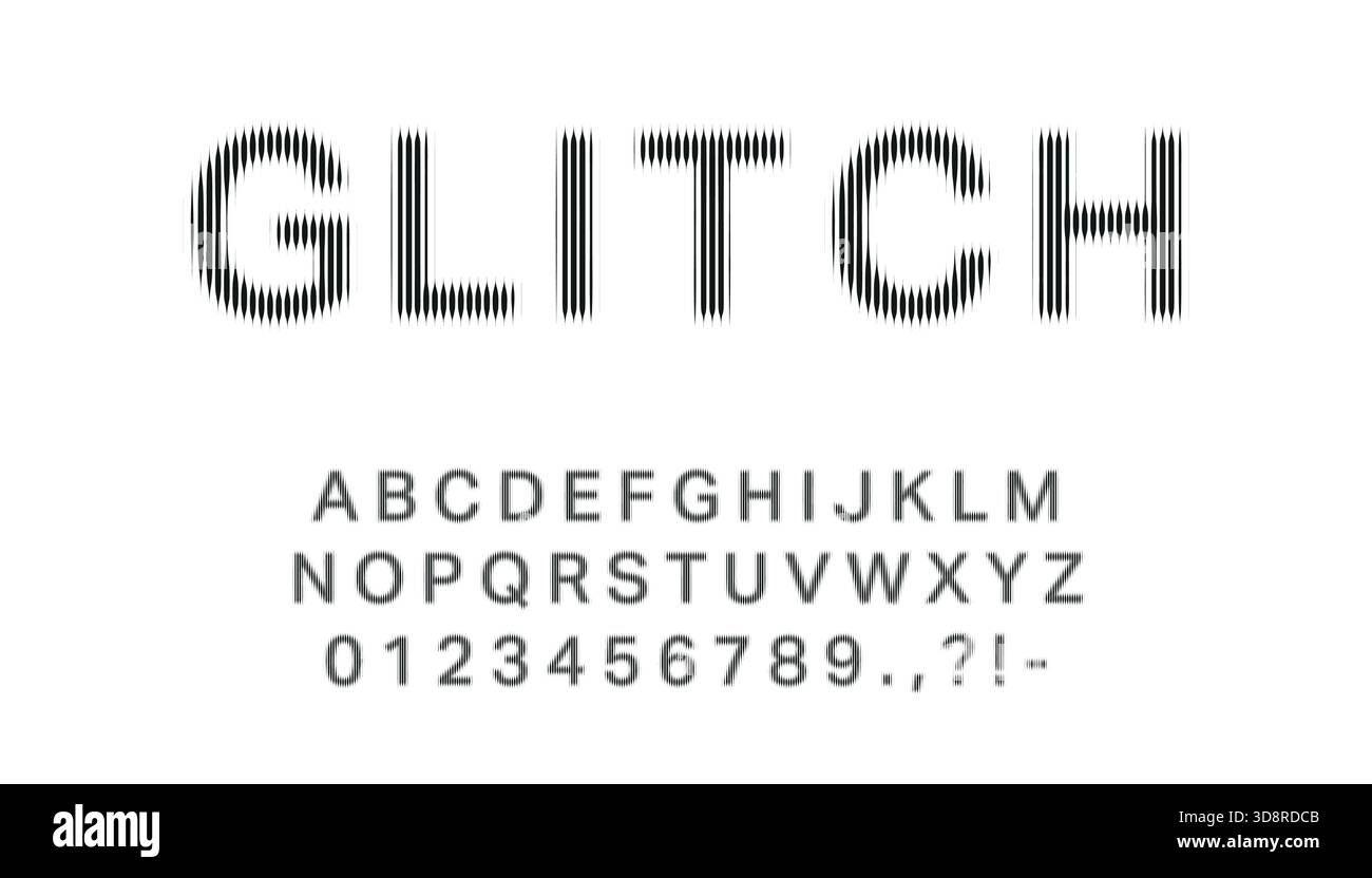 Creative glitch-style typeface featuring black vertical line breaks ...