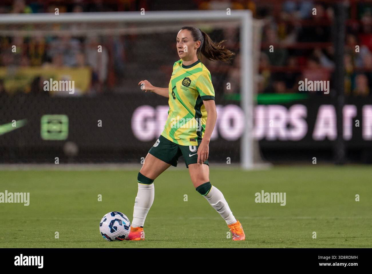 Clare Wheeler (6 Australia) controls the ball during the international ...