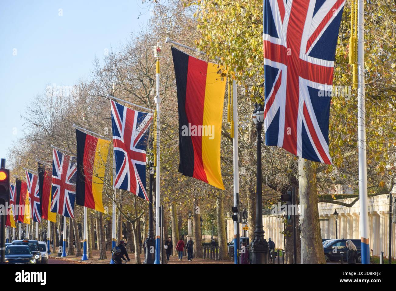 London, UK. 2nd December 2025. German flags and Union Jacks line The ...