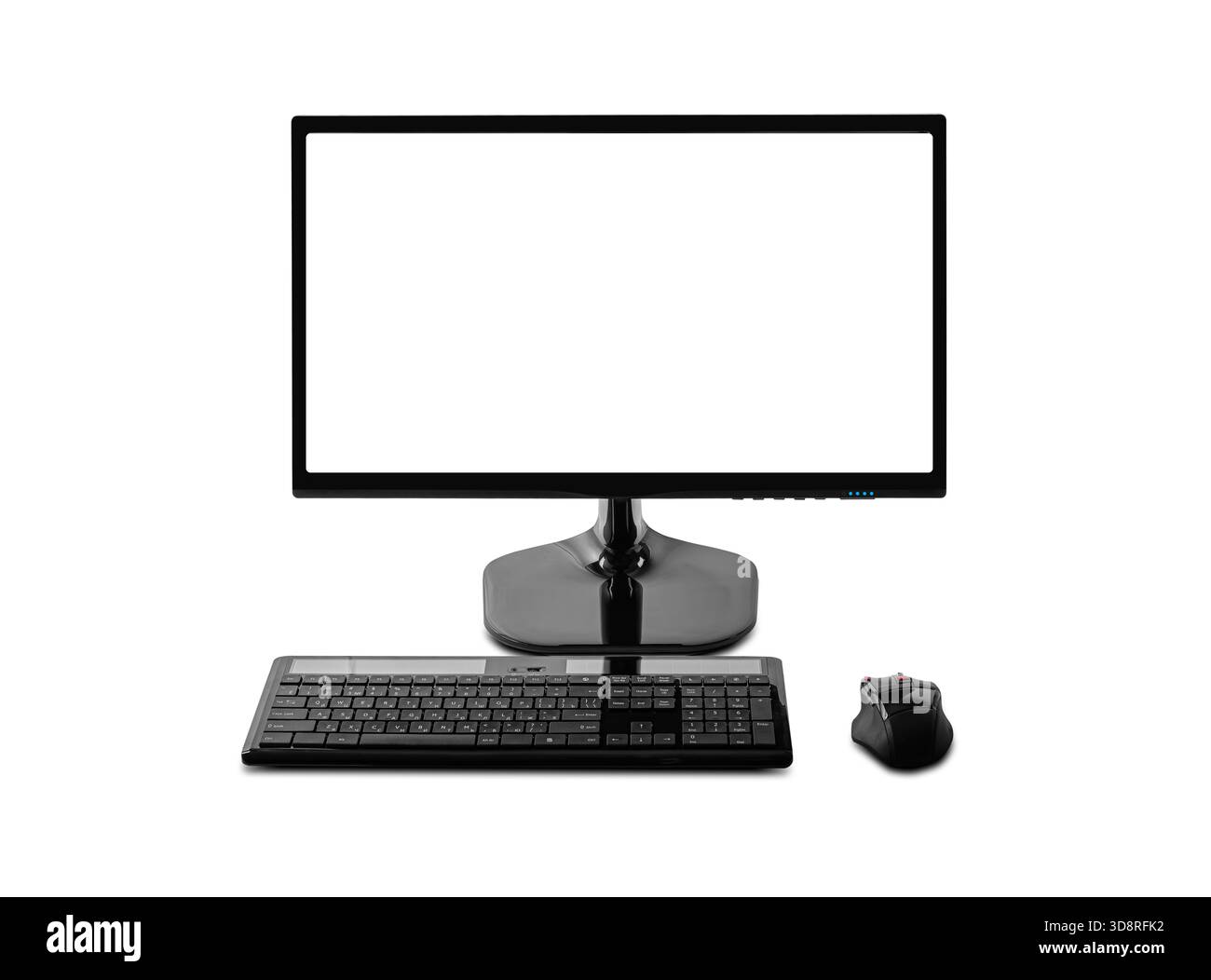 A computer monitor with a blank white screen is shown with a black ...