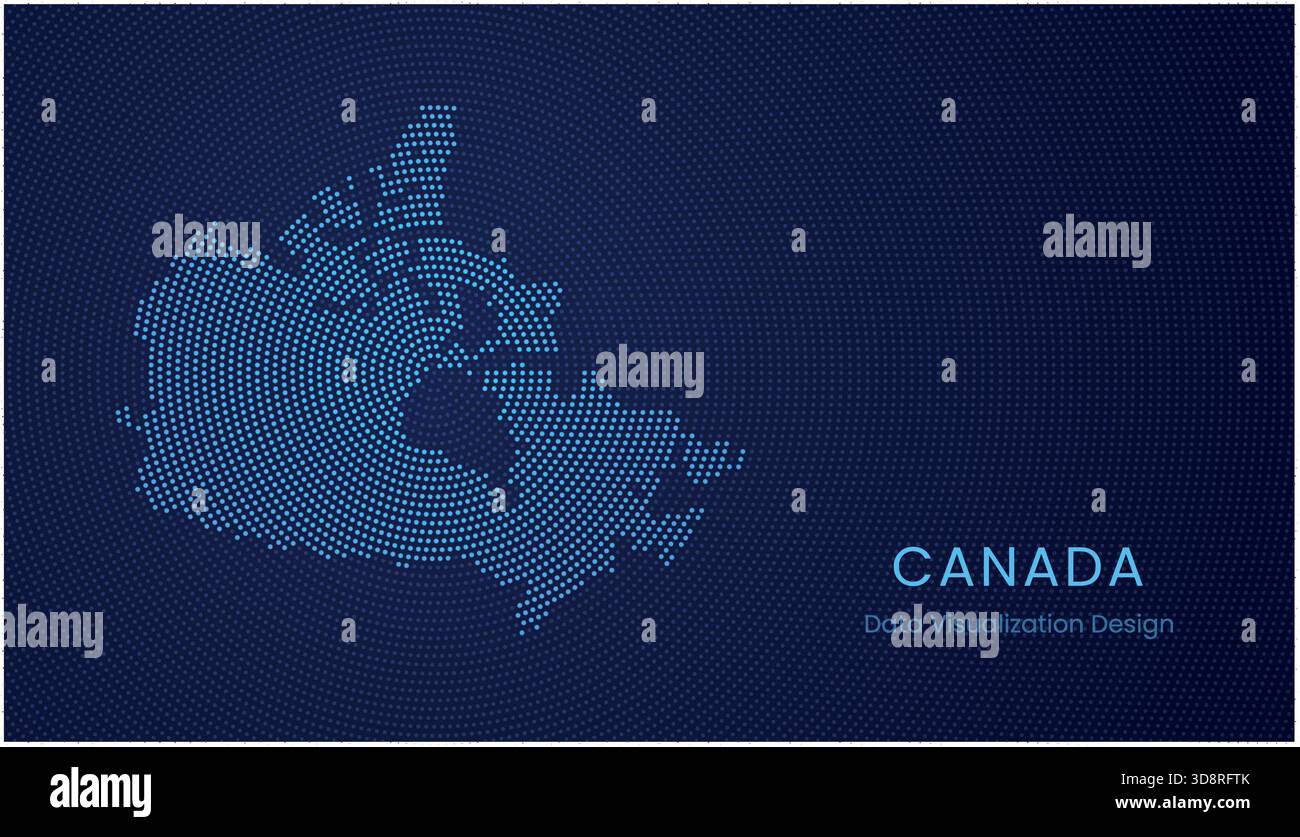 Canada stylized dotted map in modern circular data tech visualization ...