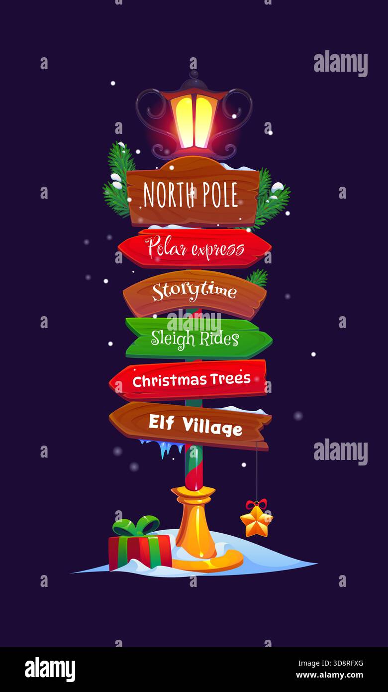 Cartoon festive Christmas North Pole signpost Stock Vector Image & Art ...