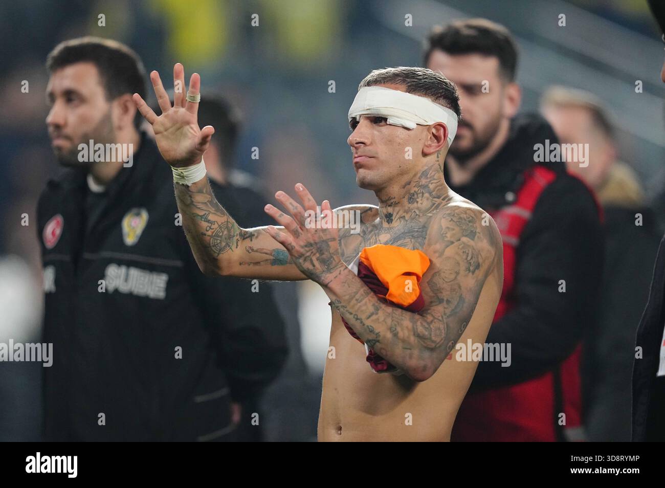 December 01 2025: Lucas Torreira of Galatasaray gestures during a ...