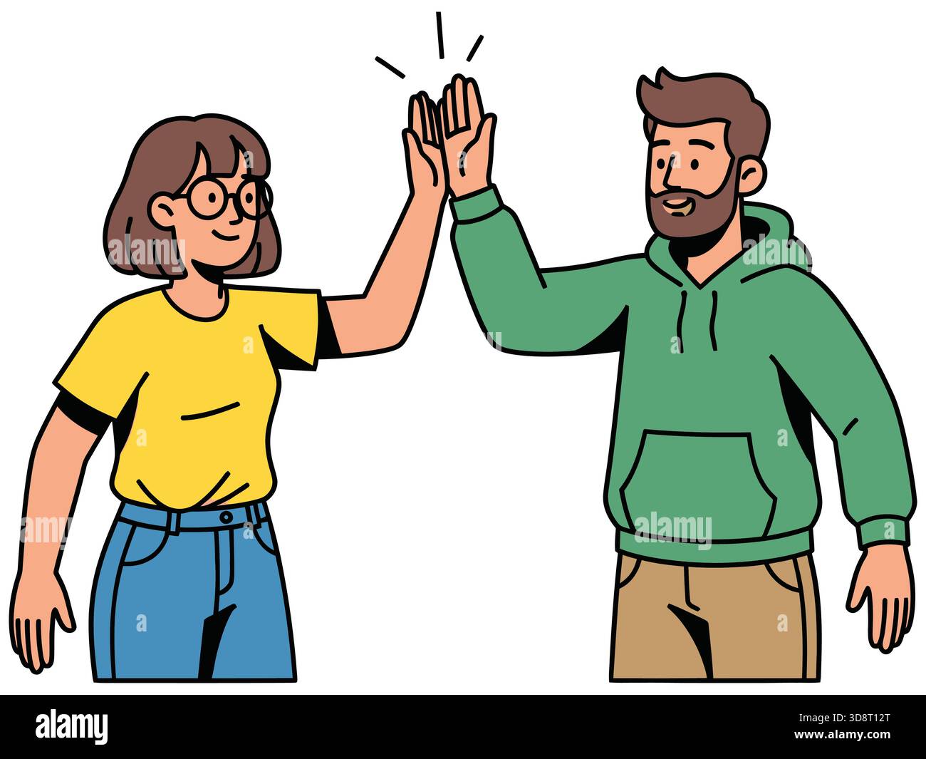 Dynamic duo celebrates success with high five in playful illustration ...
