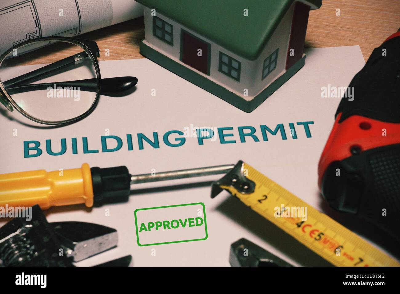 APPROVED CONSTRUCTION PERMIT CONCEPT with imaginary approved residential building project Stock ...