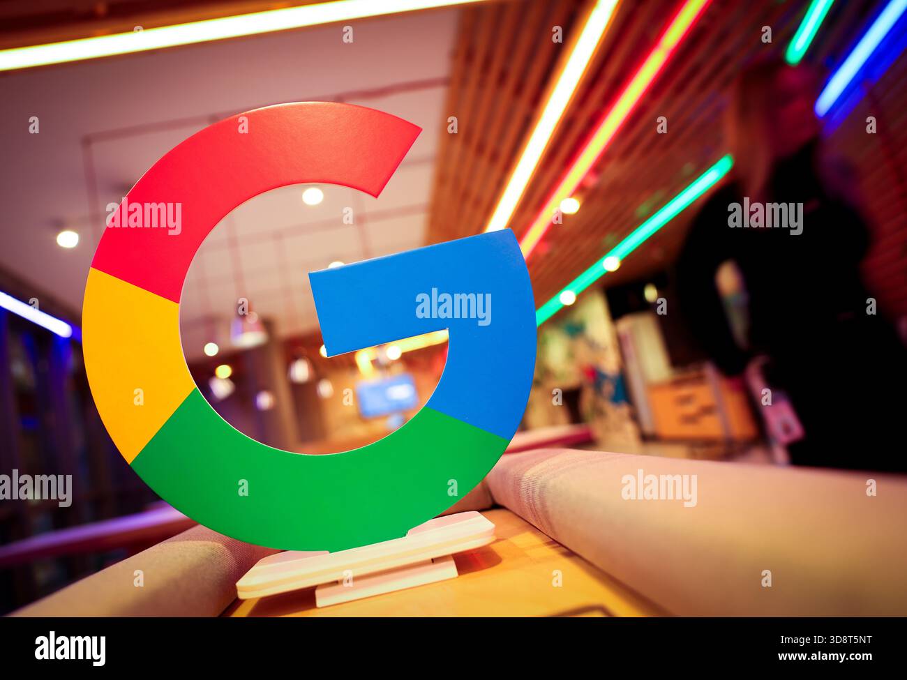 01 December 2025, Hamburg: A Google logo stands in the future workshop ...