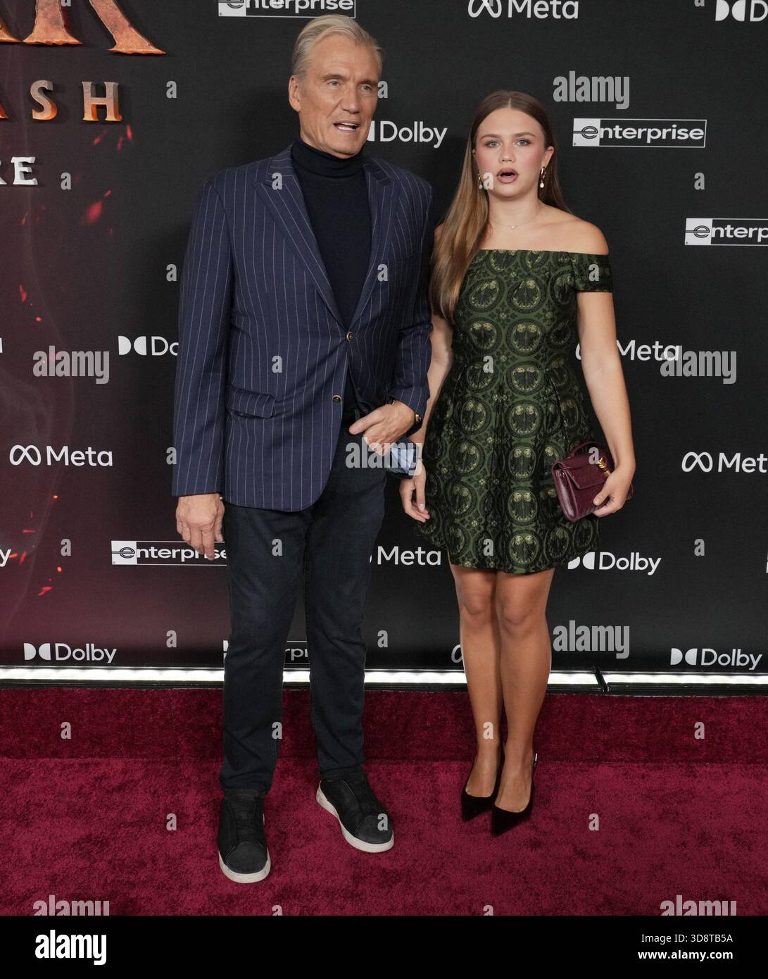 (L-R) Dolph Lundgren and Greta Lundgren arrives at the AVATAR: FIRE AND ...