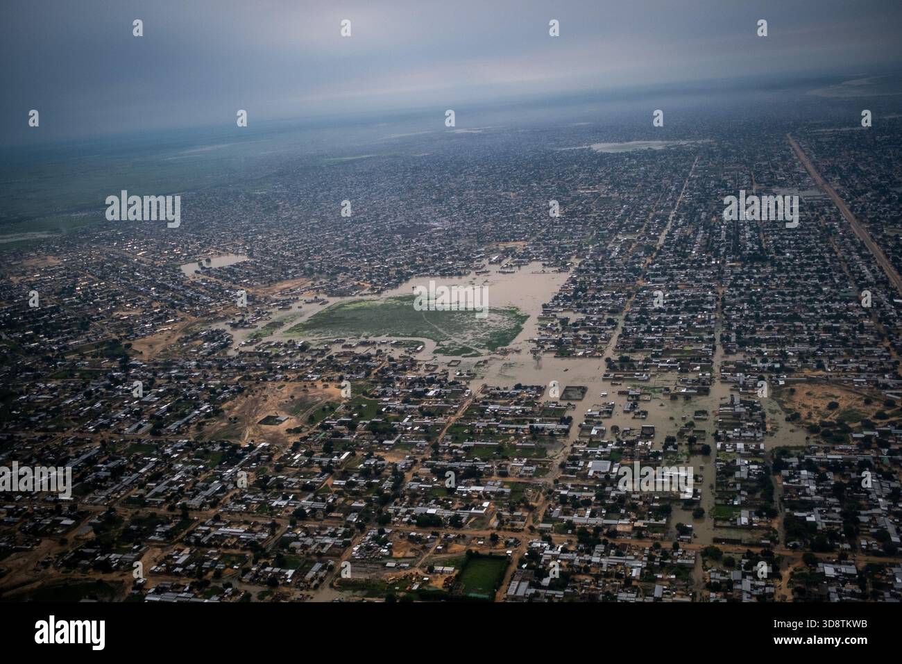 Aerial view of flooded neighbourhoods during the rainy season in ...