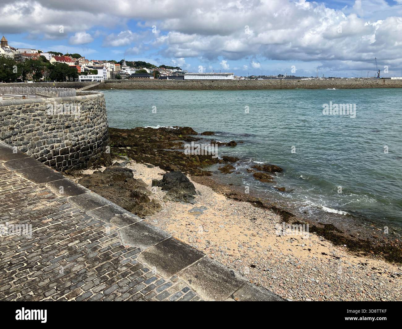 British Channel Isles. Guernsey. St. Peter Port. View of slipway, sea ...