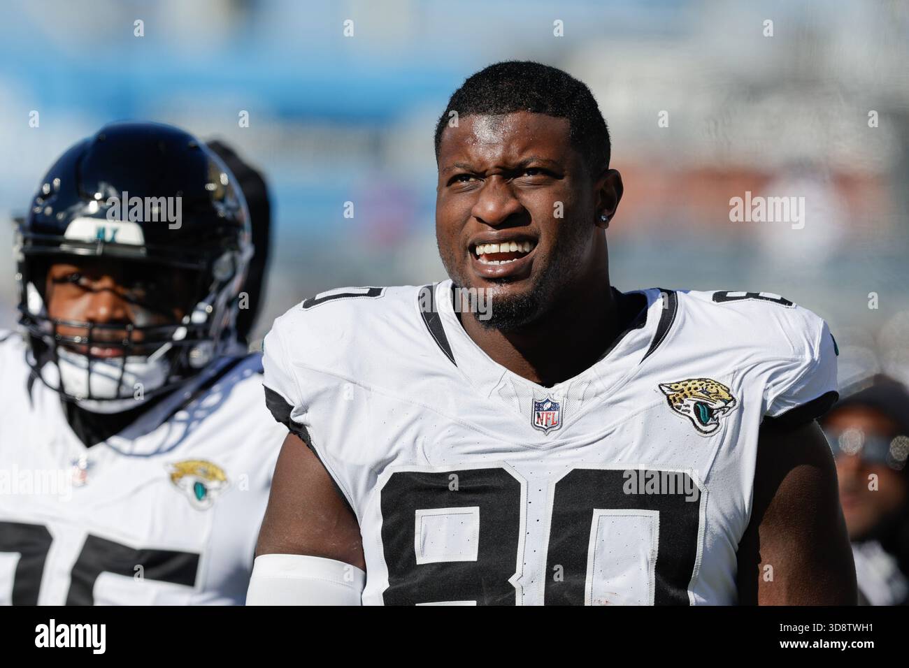 Jacksonville Jaguars tight end Quintin Morris (80) watches from the ...