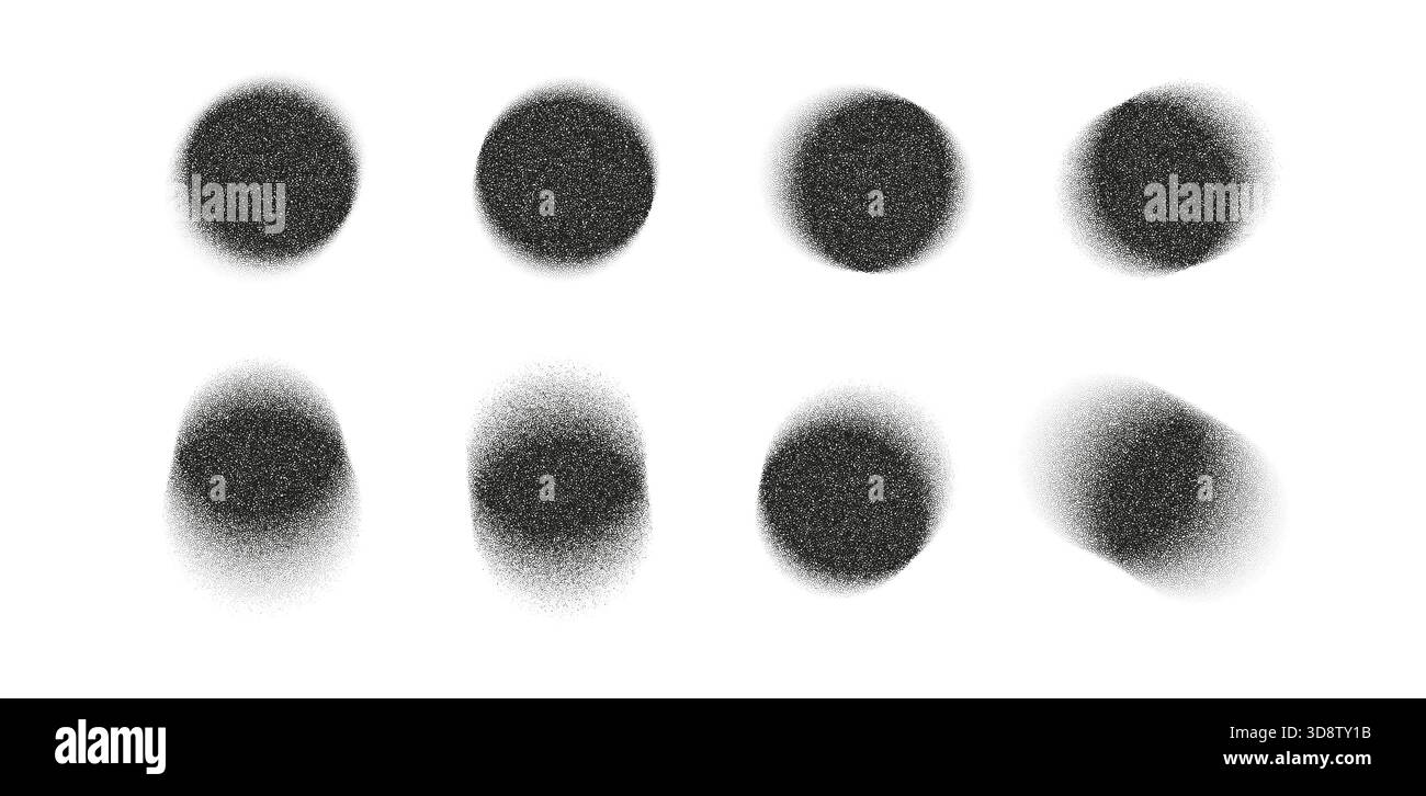 Set of grainy stipple circles with soft halftone noise and gradient ...