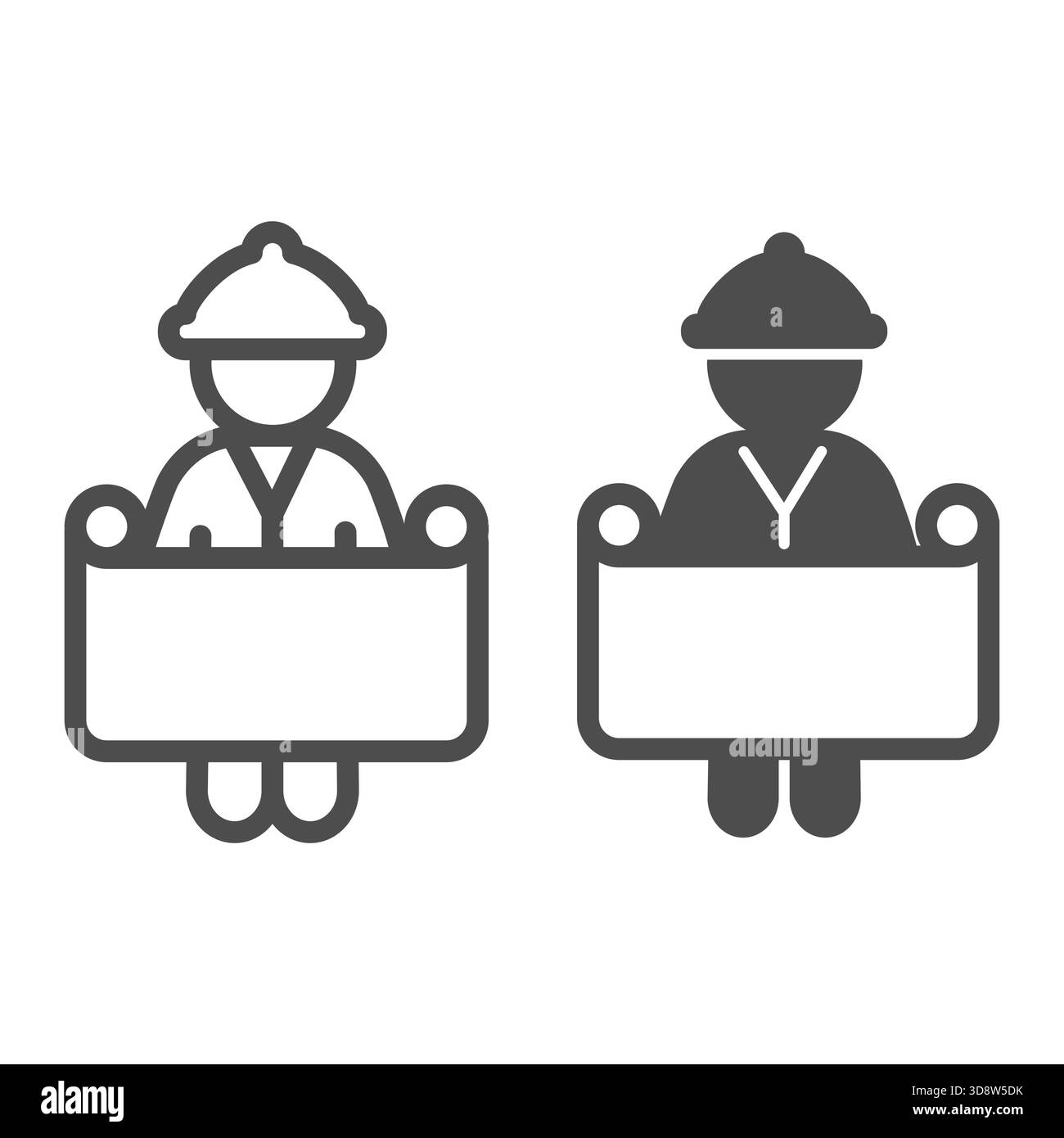 Architect man with project paper line and solid icon, construction ...