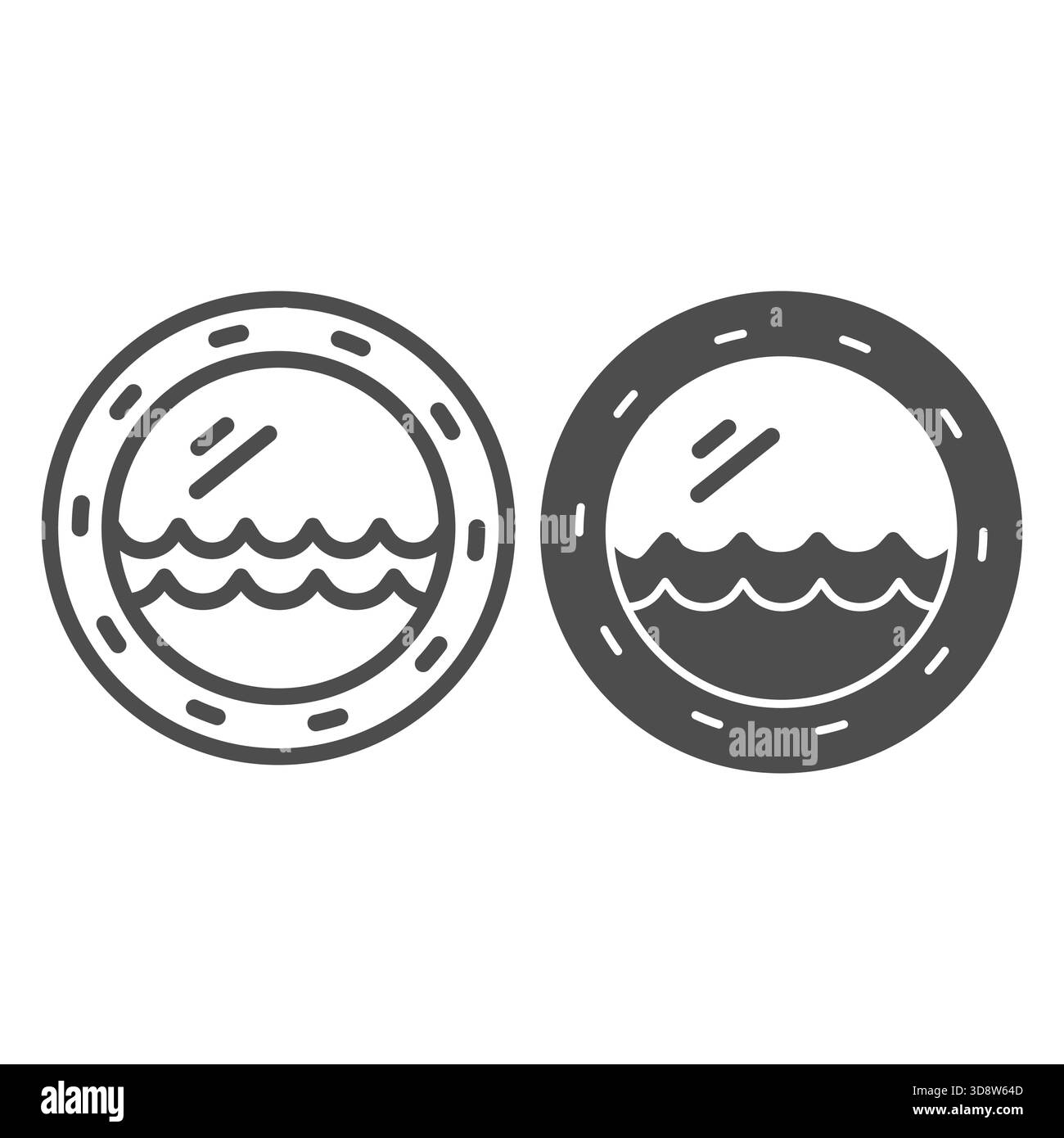 Cabin window with water waves line and solid icon, cruise ship interior ...