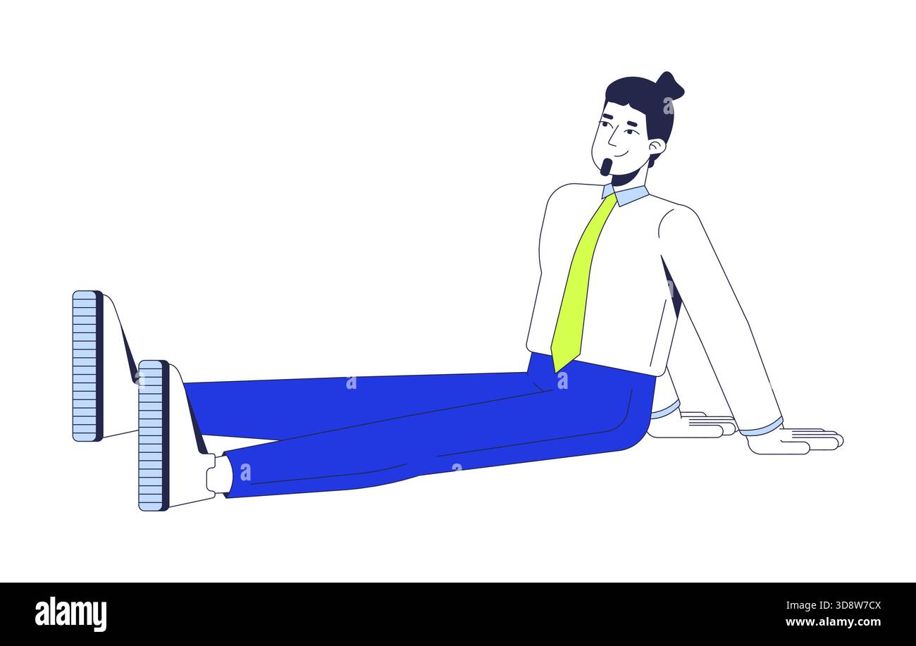 Relaxed office worker leaning back with legs stretched out 2D cartoon ...