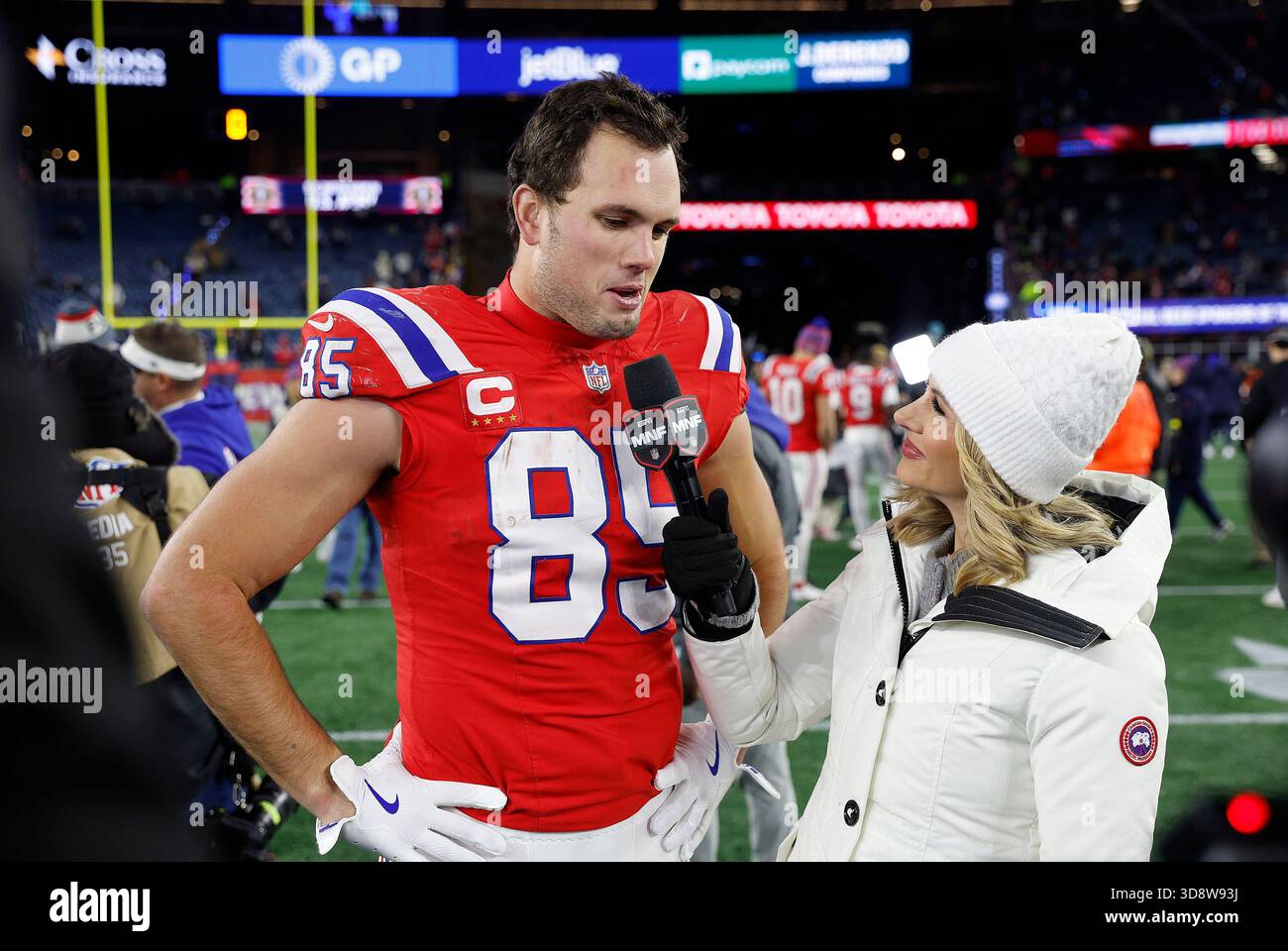 December 1, 2025; Foxborough, MA, USA; New England Patriots tight end ...