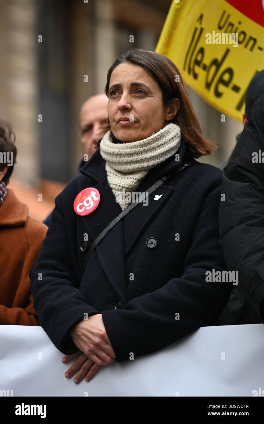 CGT General Secretary Sophie Binet leads the procession during the ...