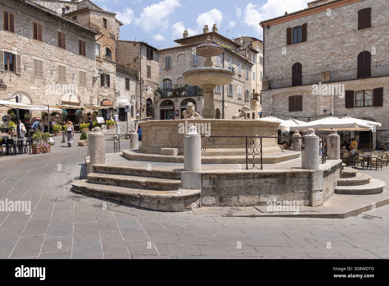Assisi, Italy - June 12, 2025: 14th century Fountain of Three Lions ...